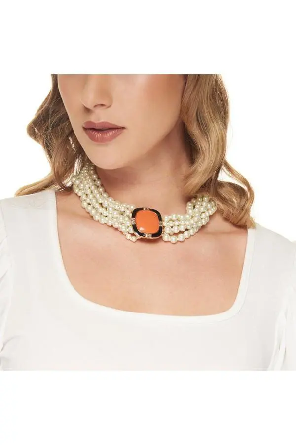 KENNETH JAY LANE Pearl Necklace With Center Clasp - Coral