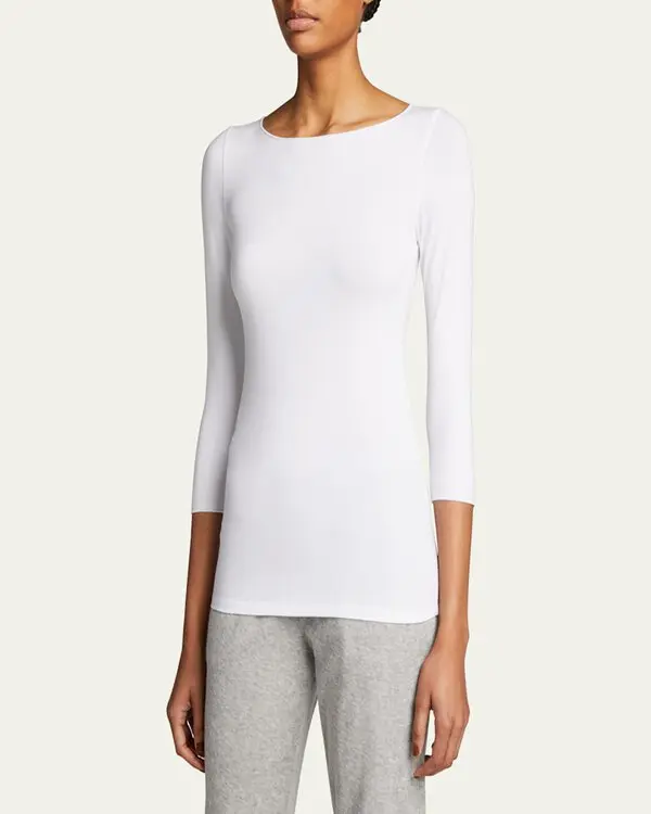 Majestic Filatures Boat-neck Top With 3/4 Sleeves