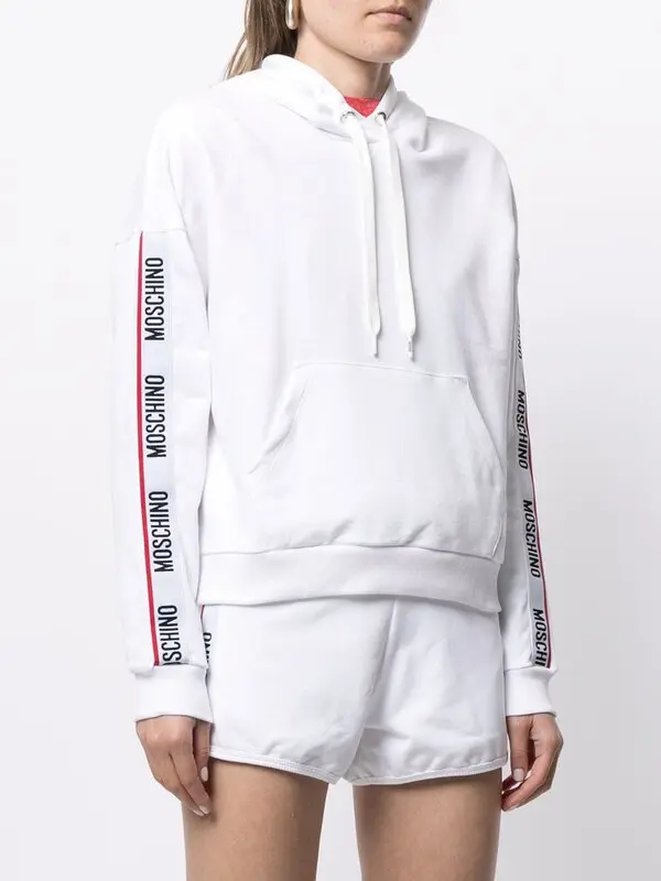 Moschino Stripe Drawstring Hoodie - White