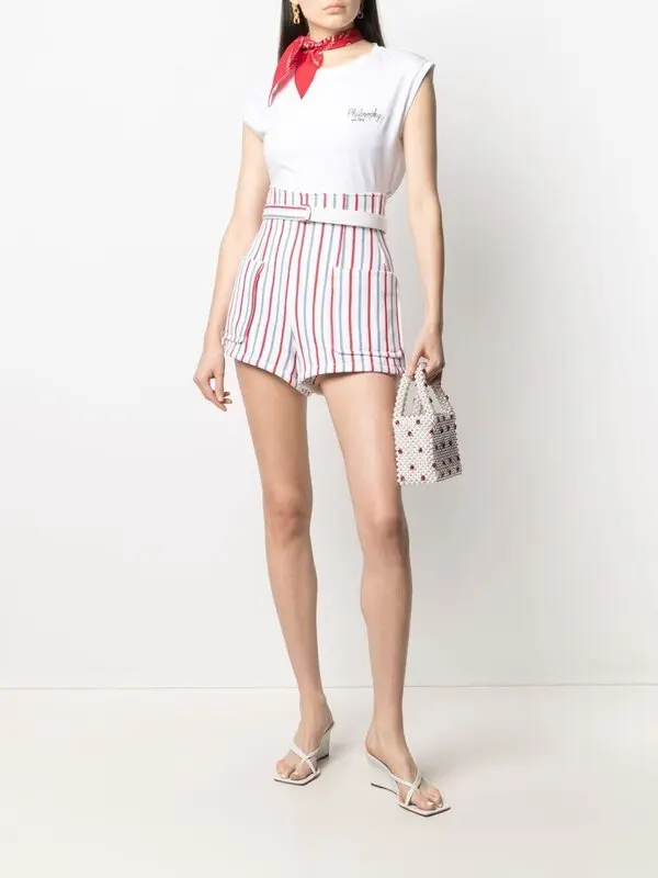 Philosophy Di Lorenzo Serafini Striped High-waisted Shorts - Neutrals