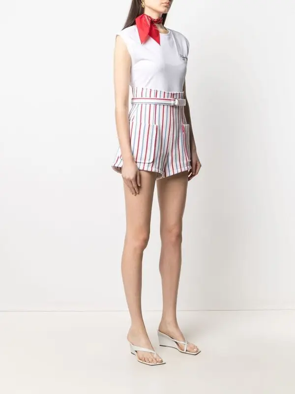 Philosophy Di Lorenzo Serafini Striped High-waisted Shorts - Neutrals