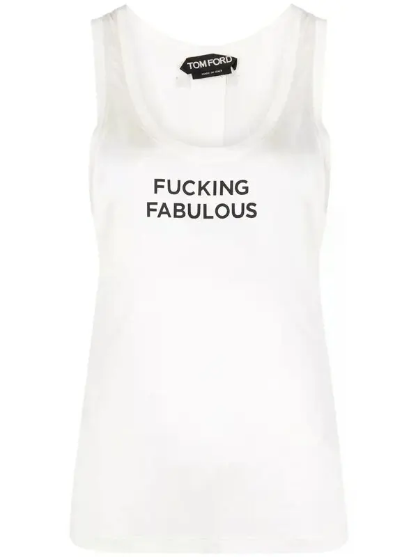 TOM FORD Slogan Print Silk Tank Top - White