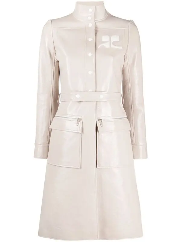 COURREGES Logo-appliqué Vinyl Trench Coat - Neutrals