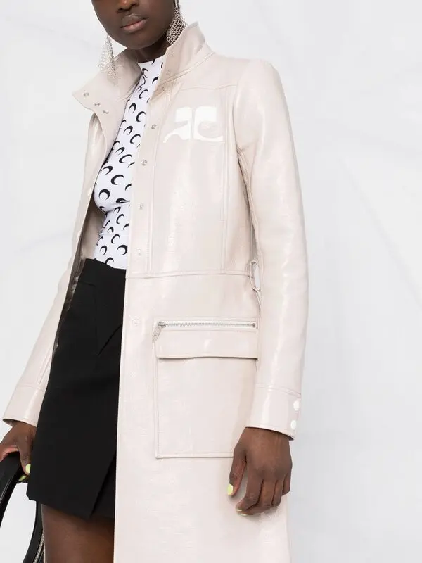 COURREGES Logo-appliqué Vinyl Trench Coat - Neutrals