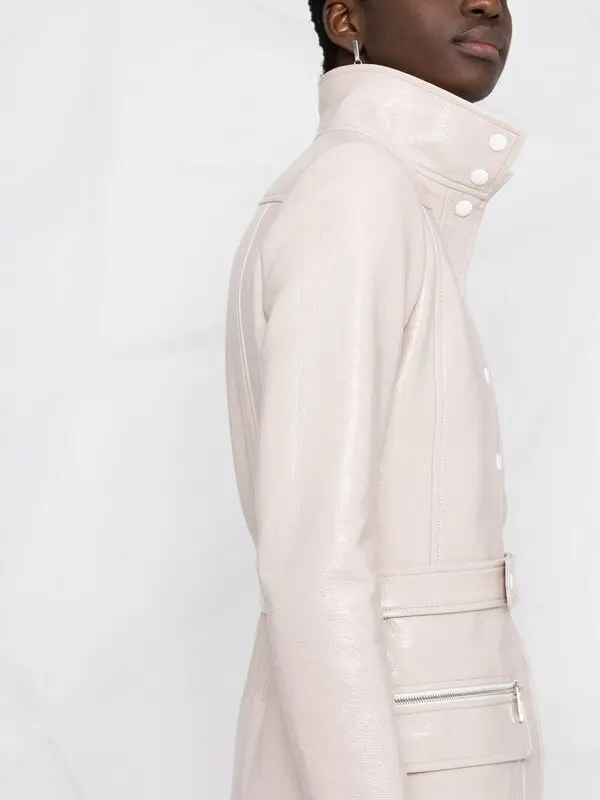 COURREGES Logo-appliqué Vinyl Trench Coat - Neutrals