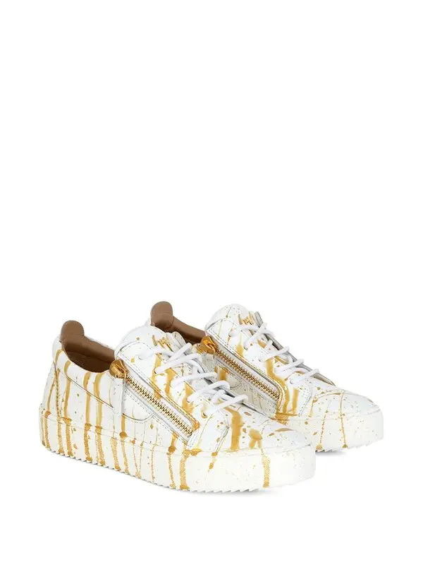 GIUSEPPE ZANOTTI Paint Splatter Leather Sneakers - White