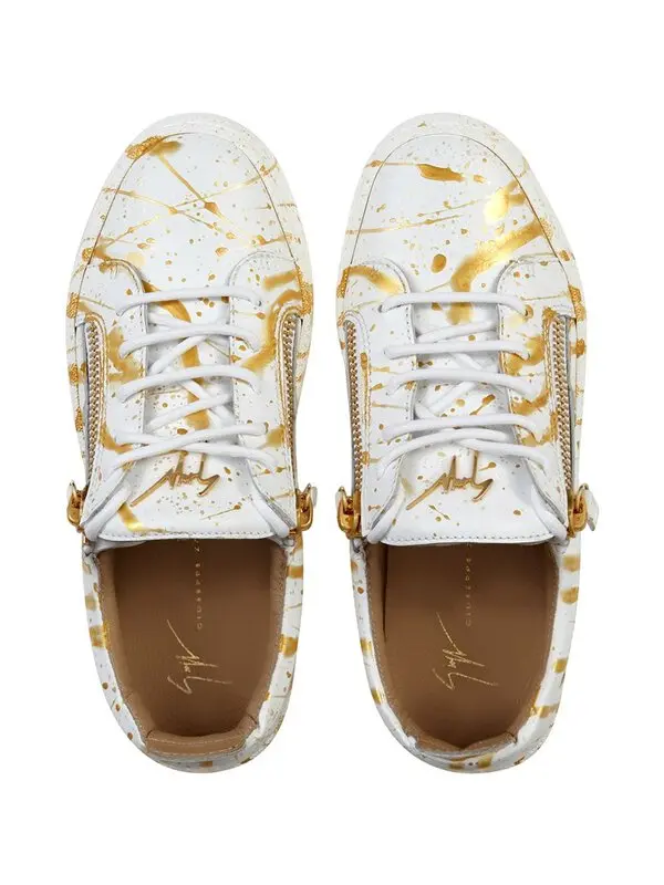 GIUSEPPE ZANOTTI Paint Splatter Leather Sneakers - White