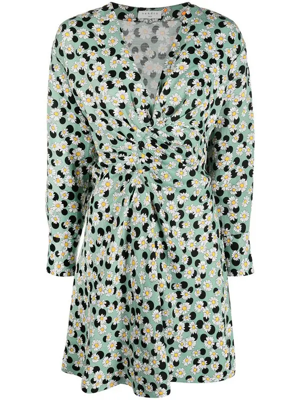 Sandro Floral & Polka Dot Print Mini Dress - Green