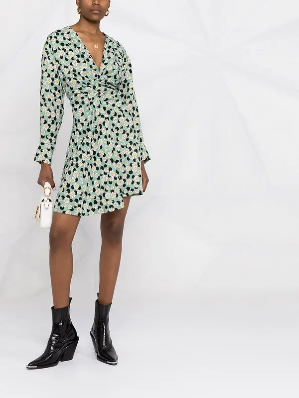 Sandro Floral-Polka Dot Print Mini Dress In Green - 60% Off | Editorialist