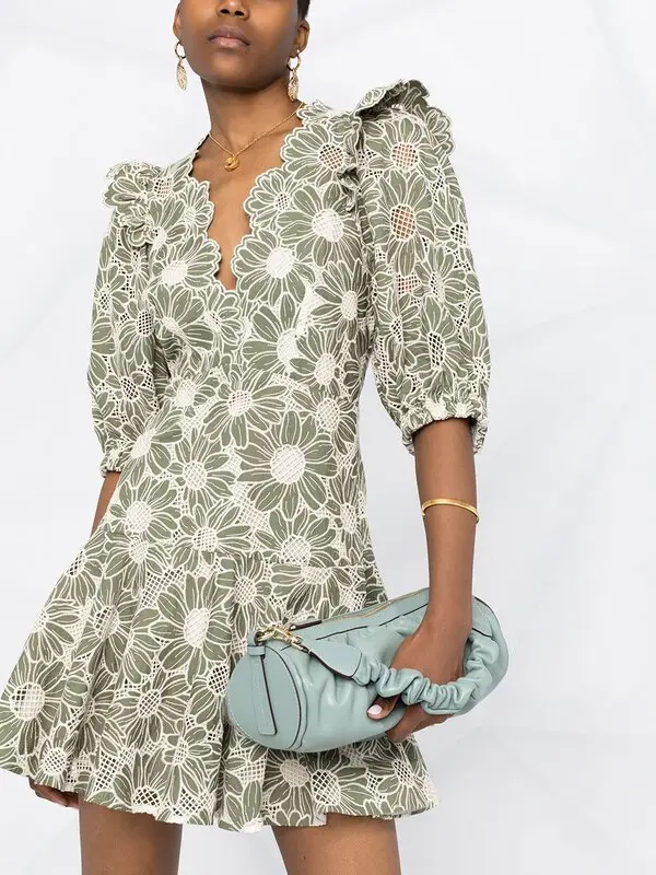 Sandro Floral Open-Knit Mini Dress In Green - 44% Off | Editorialist