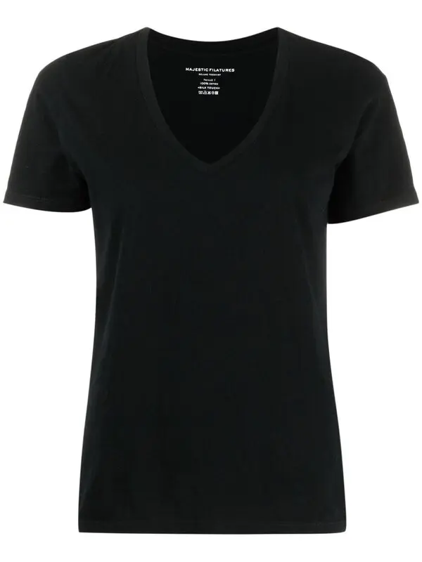 Majestic Filatures V-neck Cotton T-shirt - Black