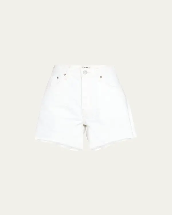 AGOLDE Parker Long Frayed Denim Shorts - Panna Cotta