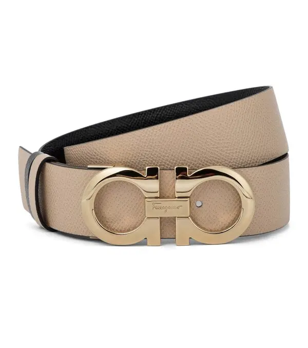 FERRAGAMO Gancini Reversible Leather Belt - Beige