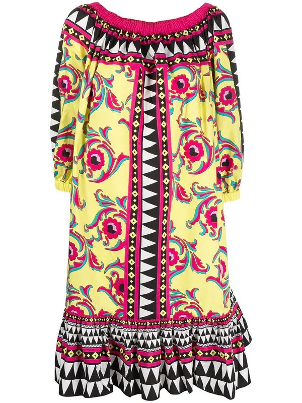 La DoubleJ Off-shoulder Floral Print Midi Dress - Yellow