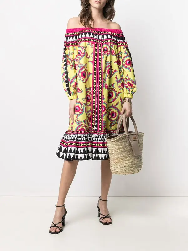 La DoubleJ Off-shoulder Floral Print Midi Dress