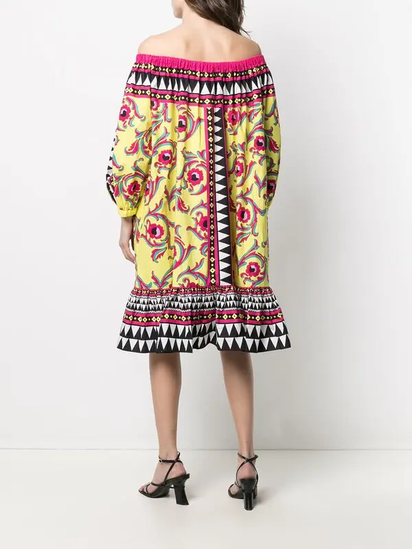 La DoubleJ Off-shoulder Floral Print Midi Dress