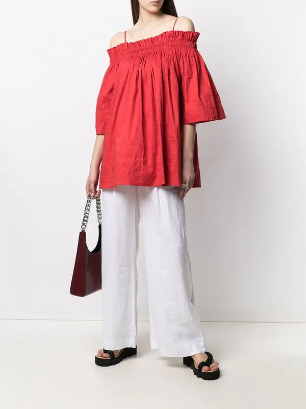 UMA WANG Off-shoulder Linen-blend Blouse