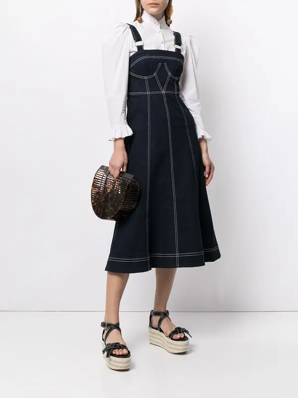 Alice Mccall Contrast Stitching Flared Denim Dress - Blue | Editorialist