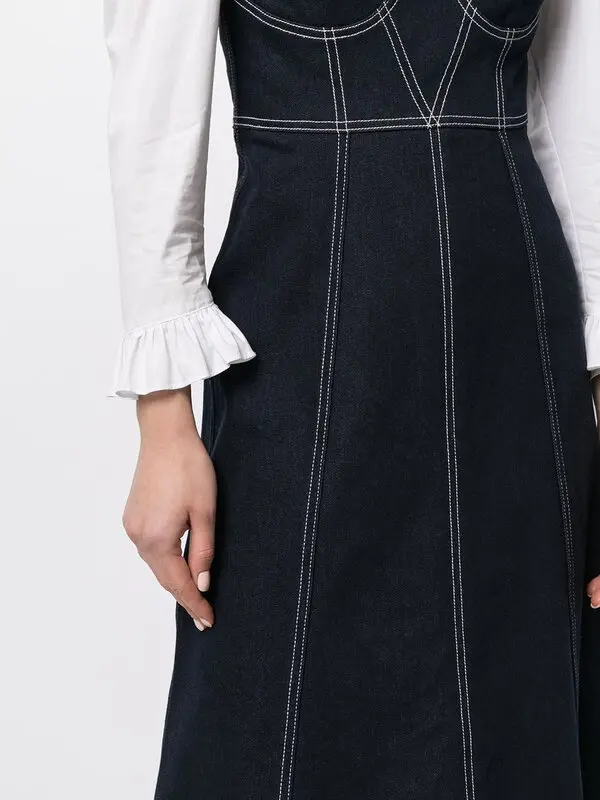 Alice Mccall Contrast Stitching Flared Denim Dress - Blue | Editorialist