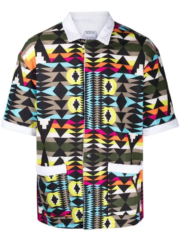 COUNTY OF MILAN Geometric-print Short-sleeve Shirt - Orange
