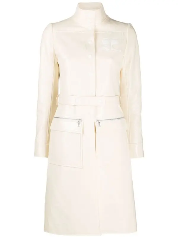 COURREGES Logo-appliqué Vinyl Trench Coat - Neutrals