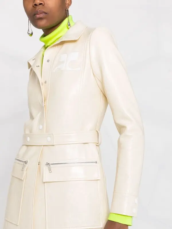 COURREGES Logo-appliqué Vinyl Trench Coat - Neutrals