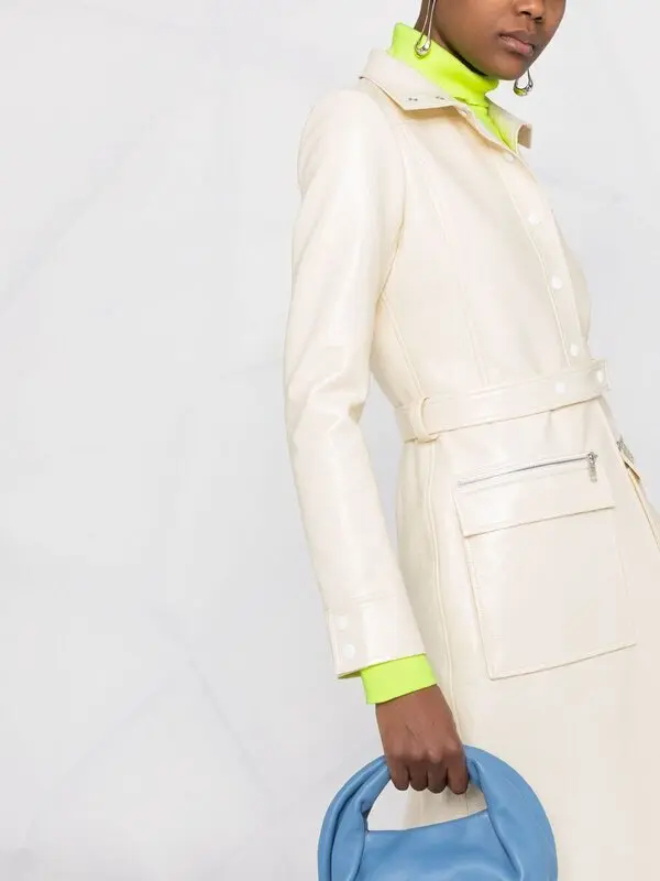 COURREGES Logo-appliqué Vinyl Trench Coat - Neutrals