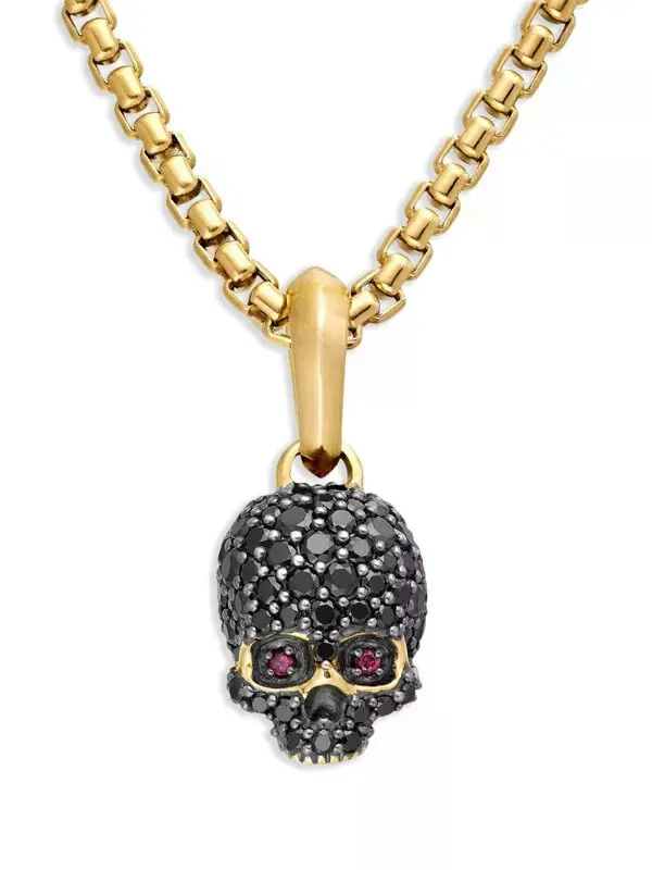 David Yurman 18kt Yellow Memento Mori Skull Diamond Amulet - Gold
