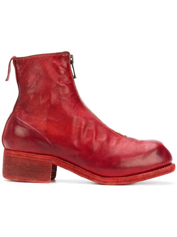 Guidi Front Zip Ankle Boots - Red