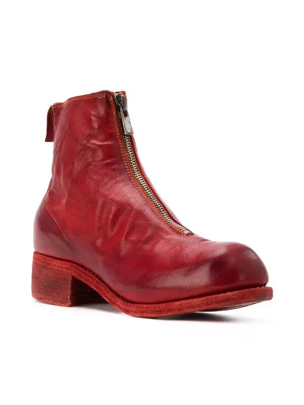 Guidi Front Zip Ankle Boots - Red