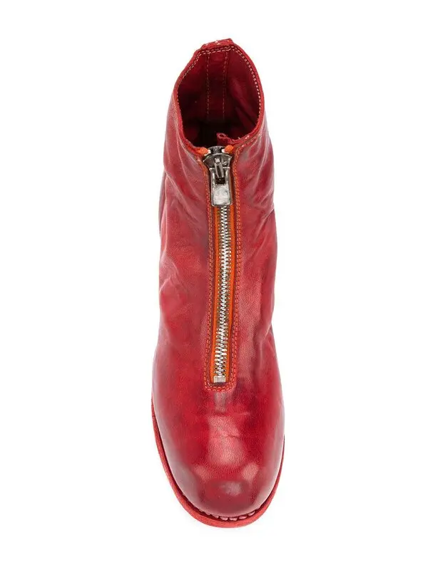 Guidi Front Zip Ankle Boots - Red
