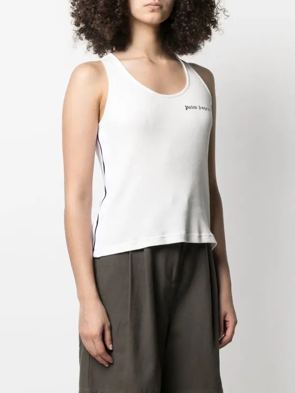 Palm Angels Ribbed Logo Print Tank Top - White
