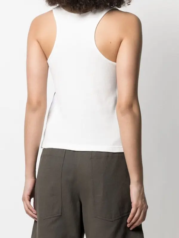 Palm Angels Ribbed Logo Print Tank Top - White