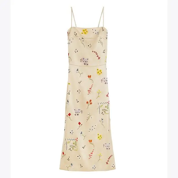 Tory Burch Embroidered Sheath Dress In Pale Stone - 50% Off | Editorialist