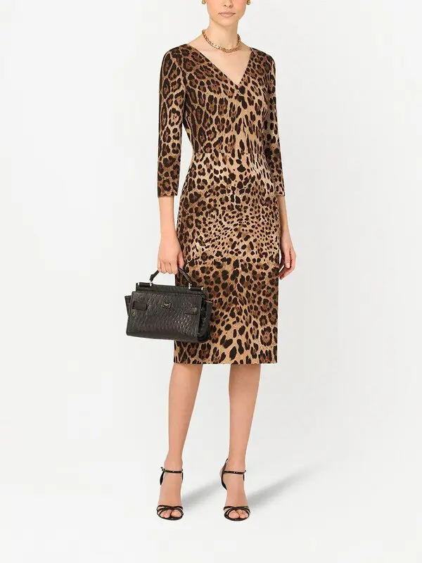 Dolce & Gabbana Leopard-print Midi Dress - Brown