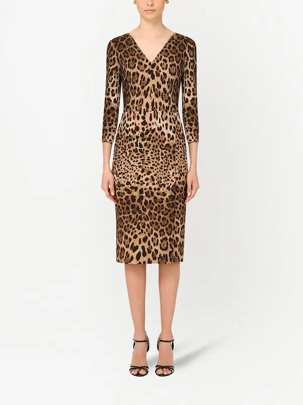 Dolce & Gabbana Leopard-print Midi Dress - Brown
