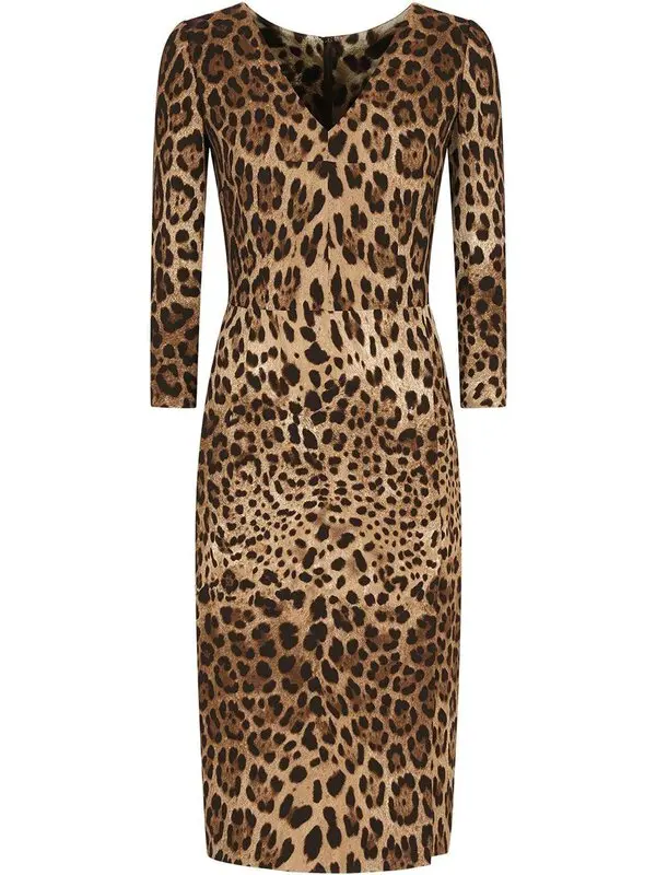 Dolce & Gabbana Leopard-print Midi Dress - Brown