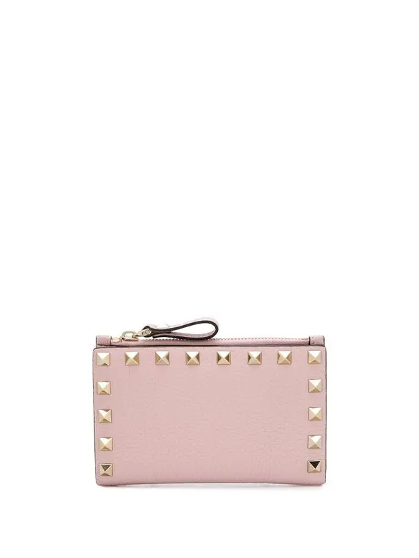 Valentino Garavani Rockstud Grainy Calfskin Cardholder With Zipper - Pink