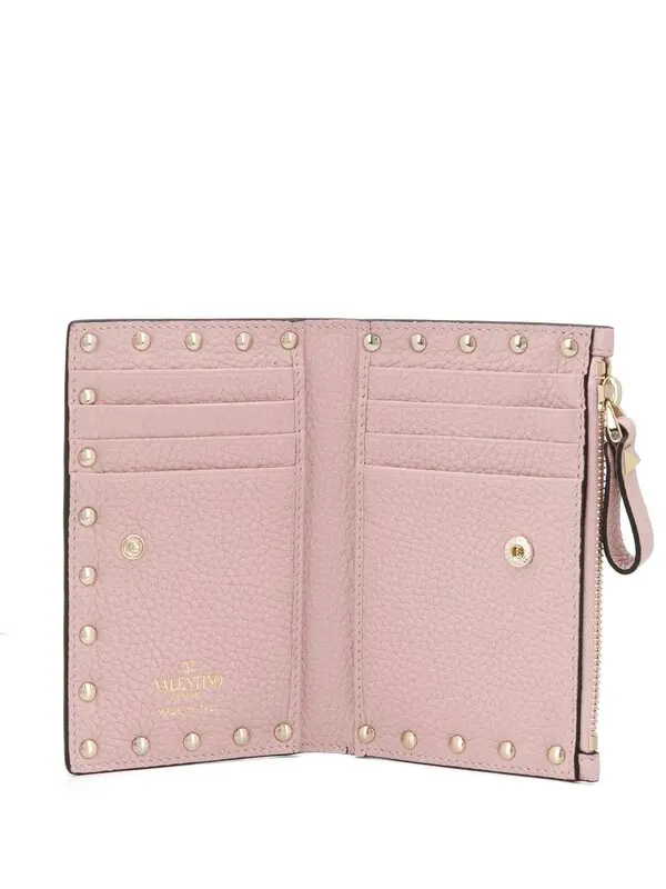 Valentino Garavani Rockstud Grainy Calfskin Cardholder With Zipper - Pink