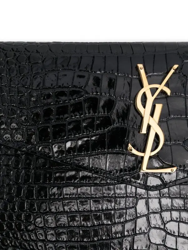 Saint Laurent Uptown Crocodile-effect Leather Pouch - Black