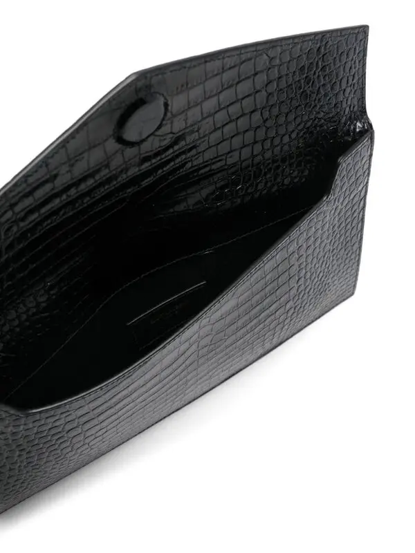 Saint Laurent Uptown Crocodile-effect Leather Pouch - Black