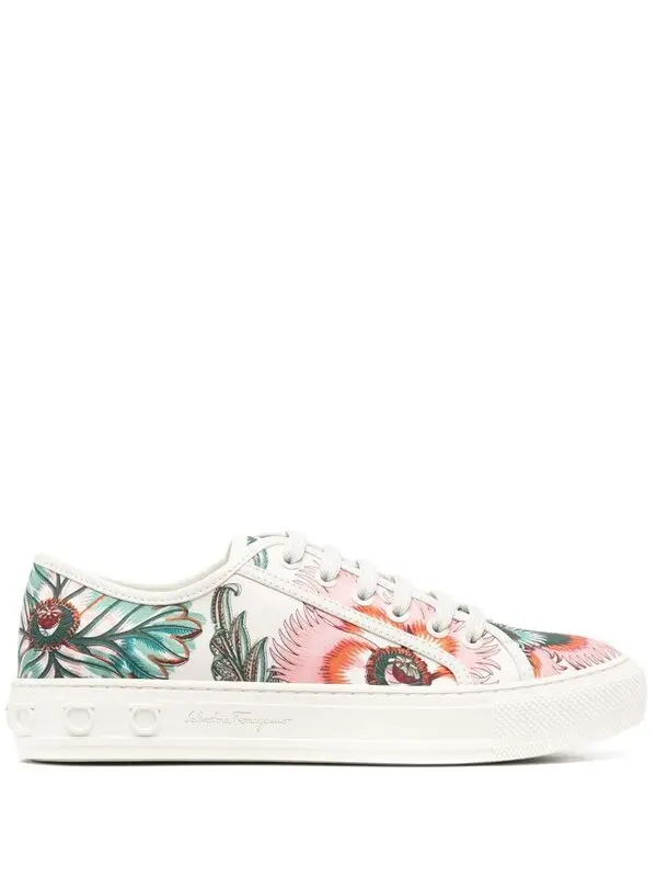 FERRAGAMO Papavero-print Low-top Sneakers - Neutrals
