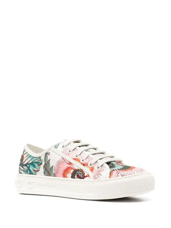 FERRAGAMO Papavero-print Low-top Sneakers - Neutrals