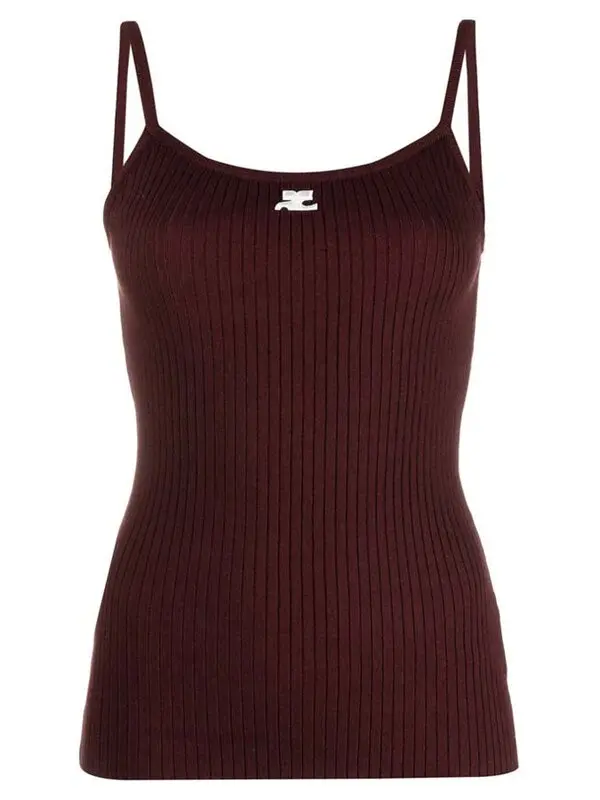 COURREGES Logo Print Ribbed Knit Top