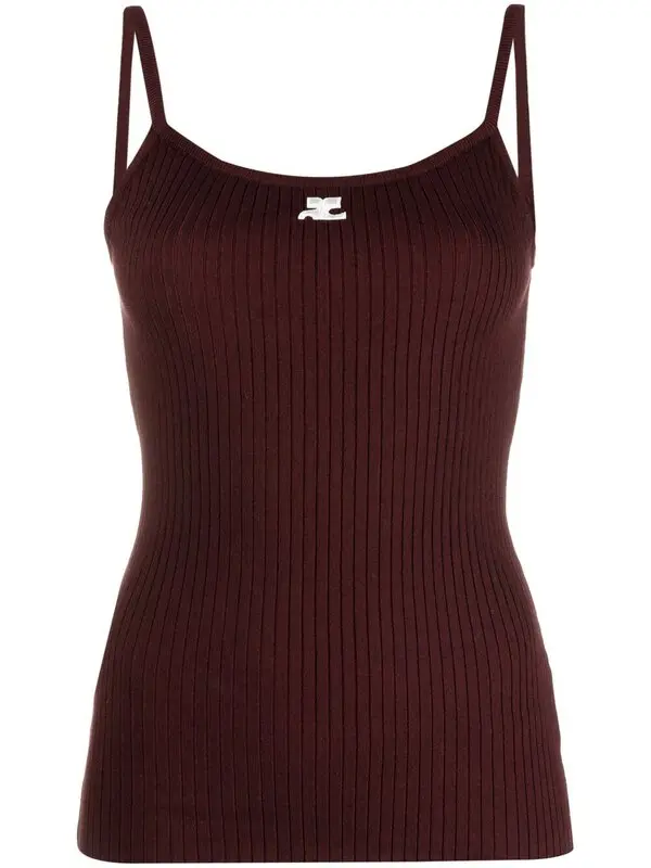 COURREGES Logo Print Ribbed Knit Top