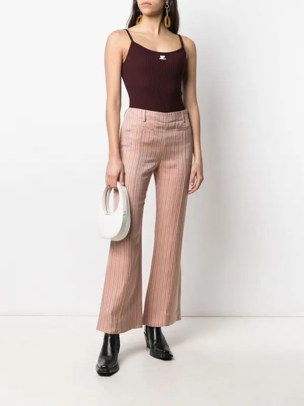 COURREGES Logo Print Ribbed Knit Top