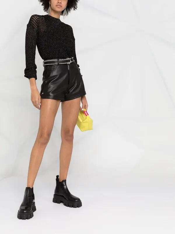 Philipp Plein Pin-embellished Leather Shorts