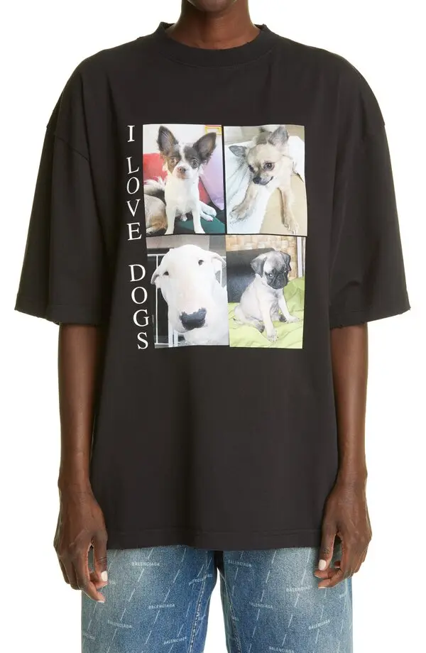 Balenciaga I Love Dogs Oversize Graphic Tee - Black | Editorialist