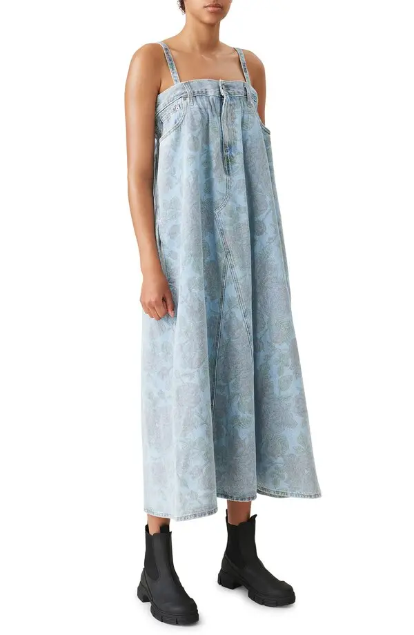 Ganni X Levi'S Floral Print Denim Maxi Dress - Light Denim | Editorialist