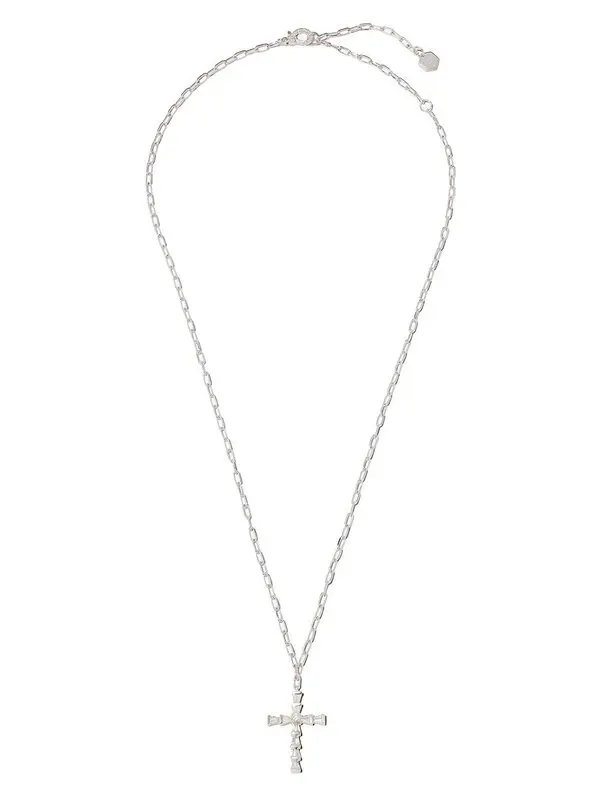 Shay 18k White Gold Mini Cross Diamond Necklace - Silver